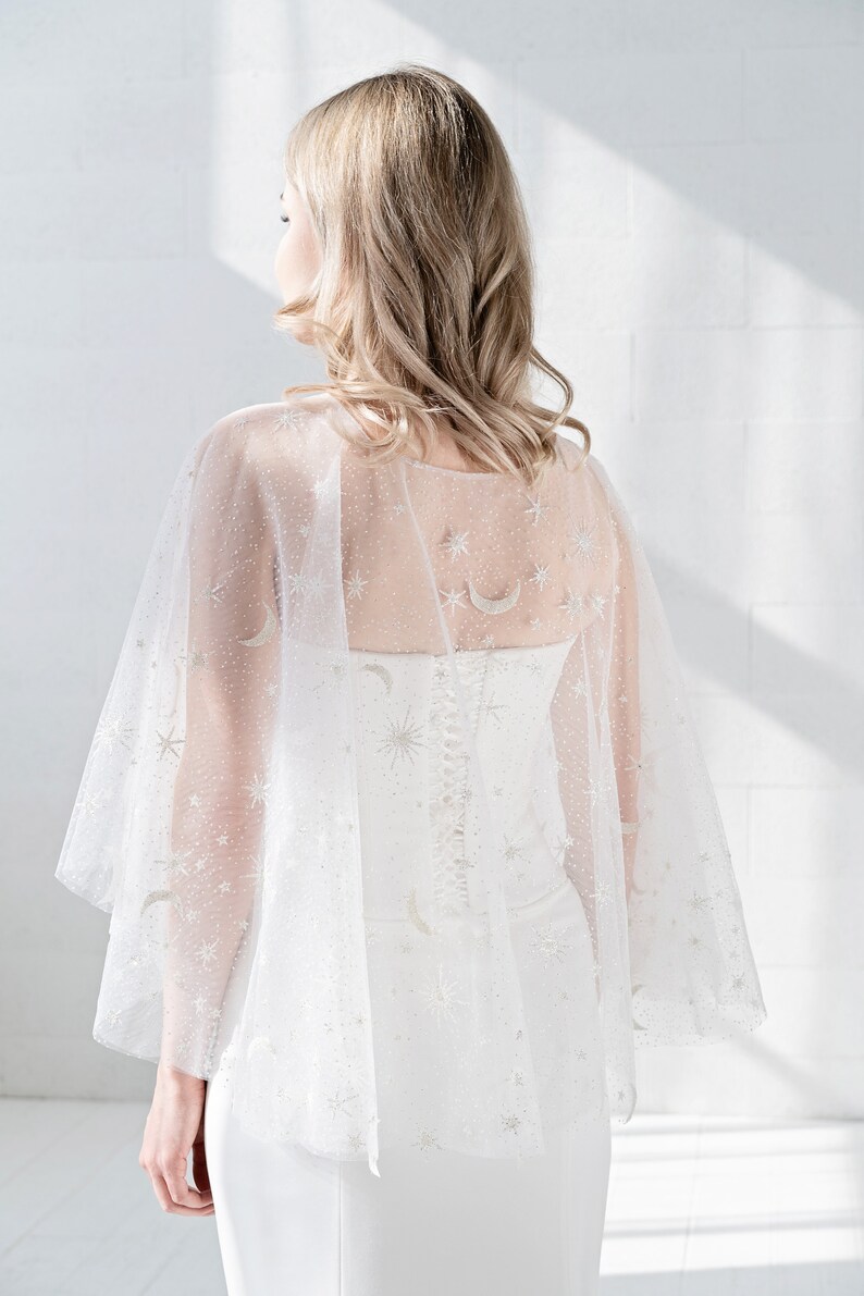 Luna - Bridal Cape With Moons and Stars / Celestial Wedding Cover Up - Etsy