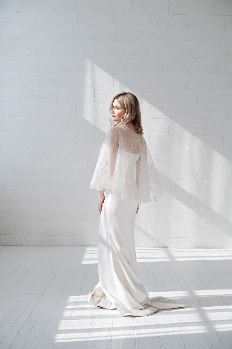 Luna - Bridal Cape With Moons and Stars / Celestial Wedding Cover Up - Etsy