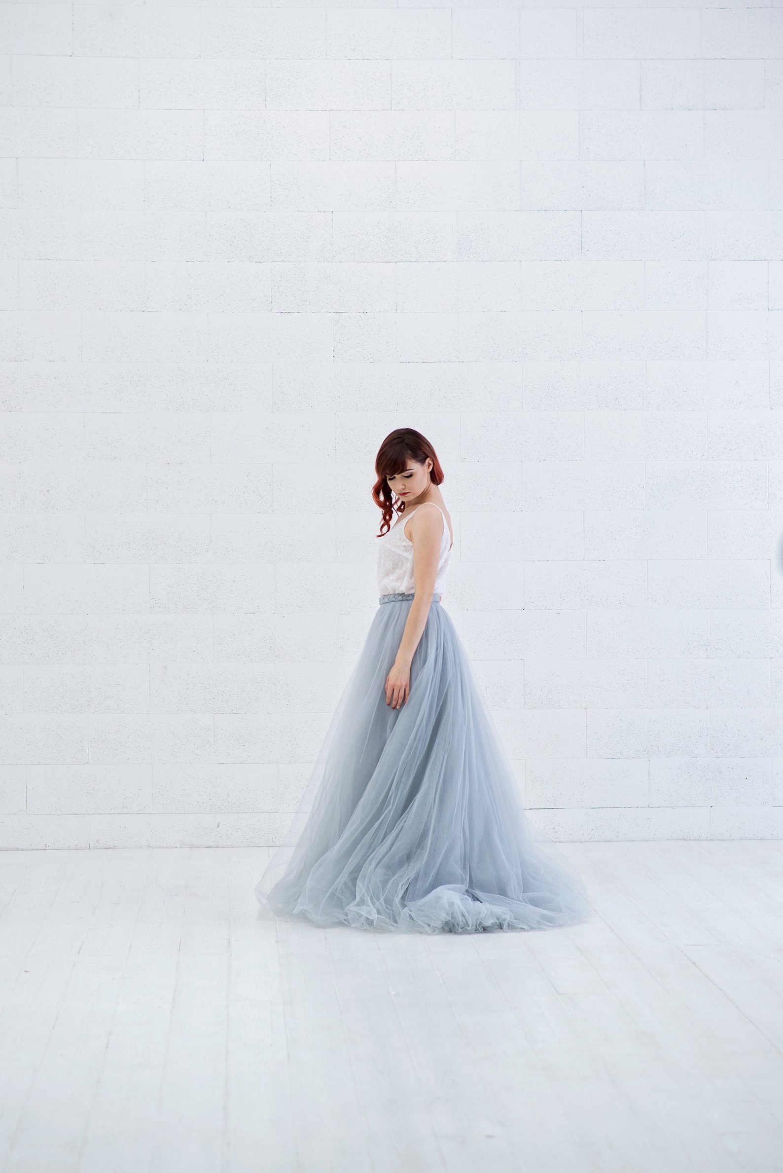 Cora - Grey Blue Tulle Wedding Skirt / Custom Hand Dyed Tulle Skirt ...