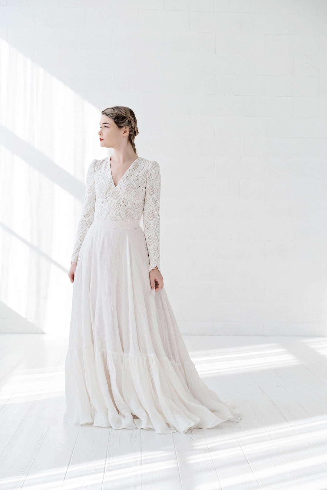 Olivia - Cotton and Linen Wedding Dress / Rustic Wedding Dress / Barn ...