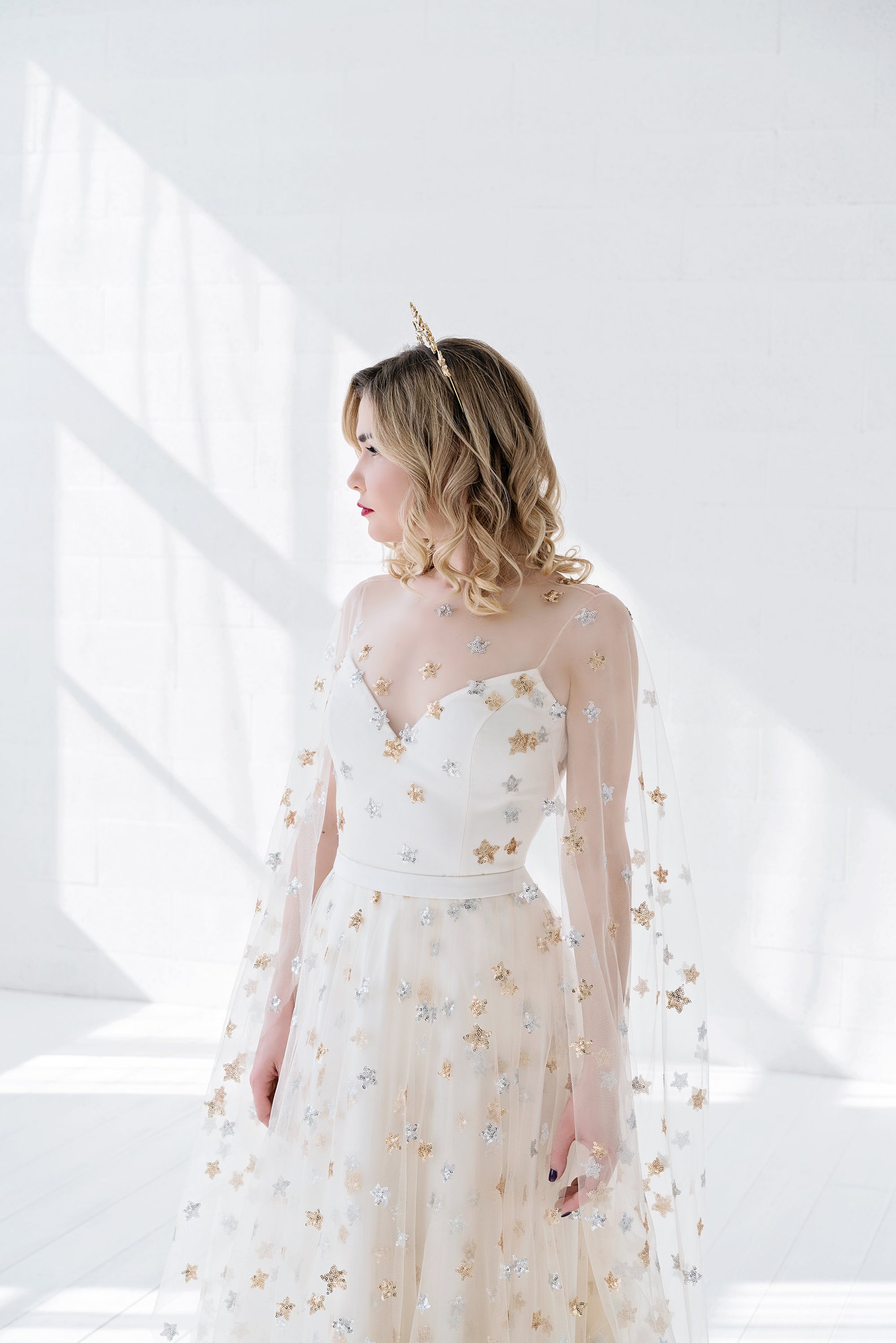 Estelle celestial bridal bodysuit with cape sleeves / silver | Etsy