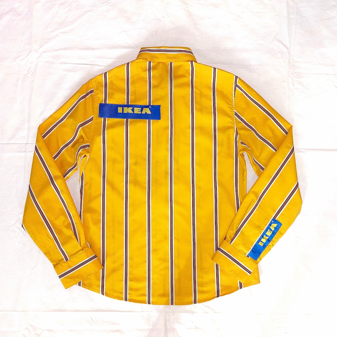 IKEA Iconic Logo Patch Official Work Uniform Yellow Stripe Print Long ...