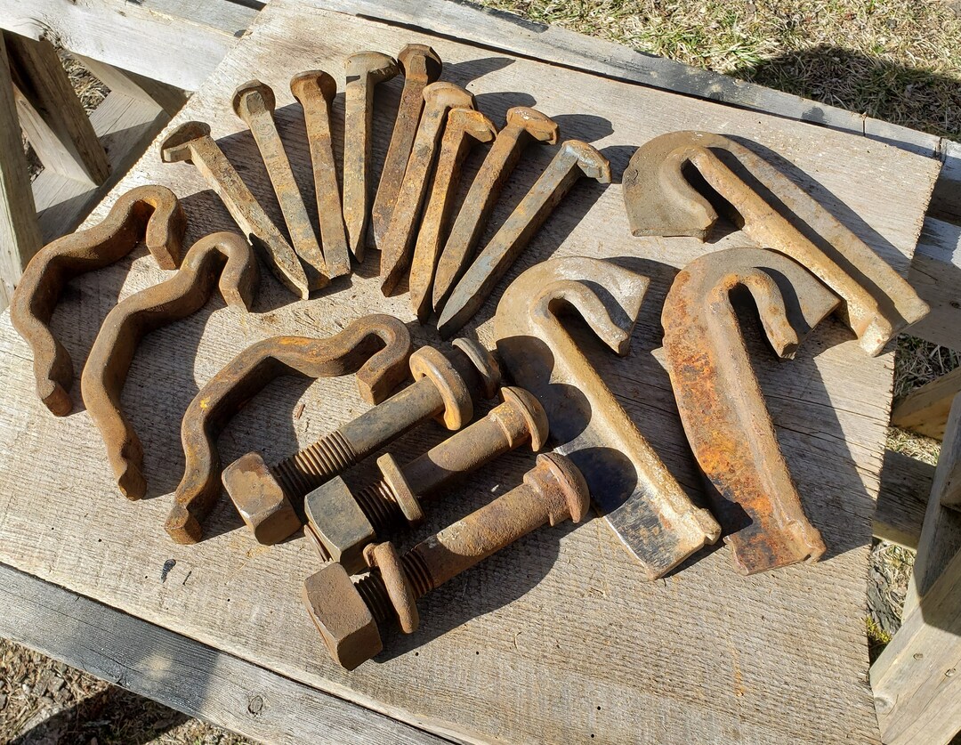Assortment of Old Railroad Hardware. Blacksmith Supply. Old Industrial ...