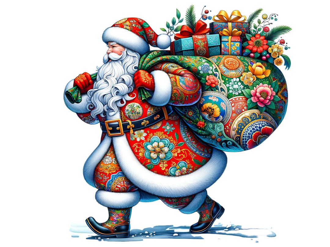 Santa PNG, Santa Presents PNG, Christmas Clipart, Grandmillennial ...