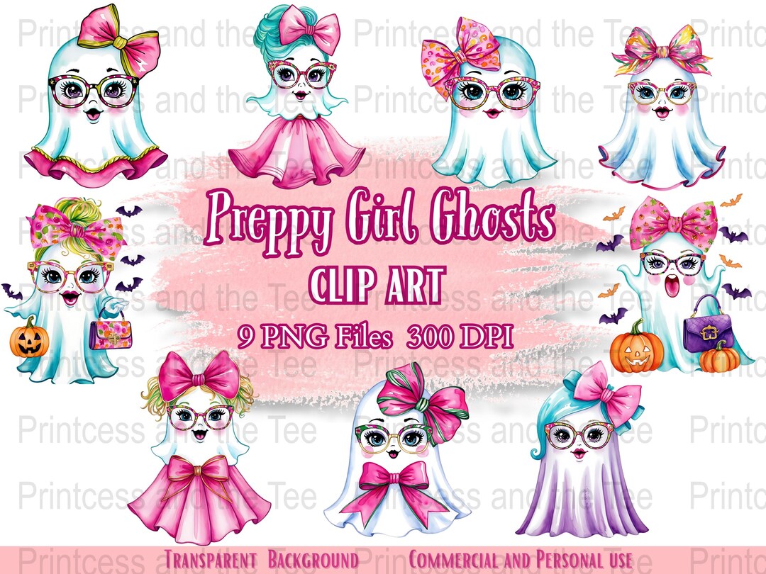 Preppy Girl Ghost Clipart Set, Coquette Bow Png, Ghost With Coquette ...