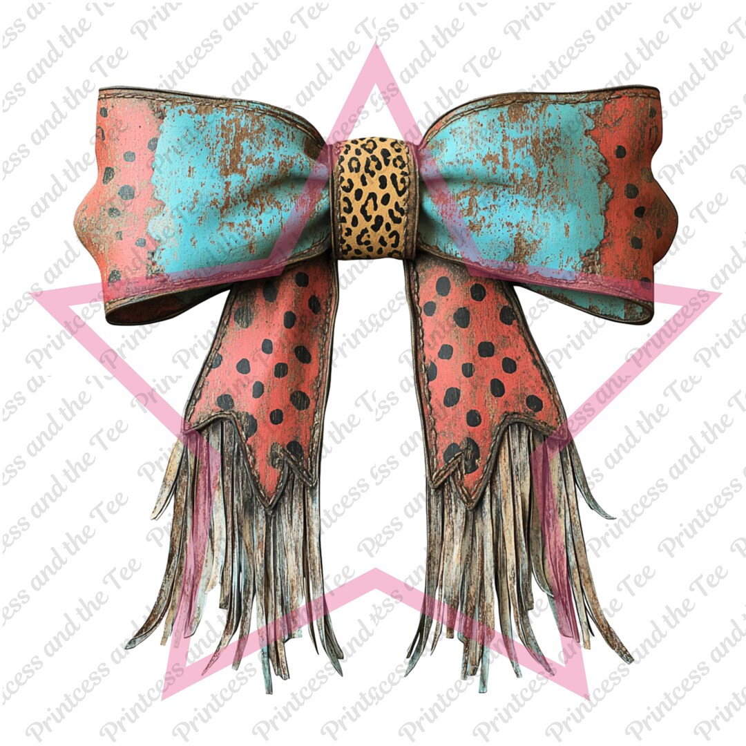 Vintage Distressed Boho Coquette Bow Clipart With Leopard Print PNG ...