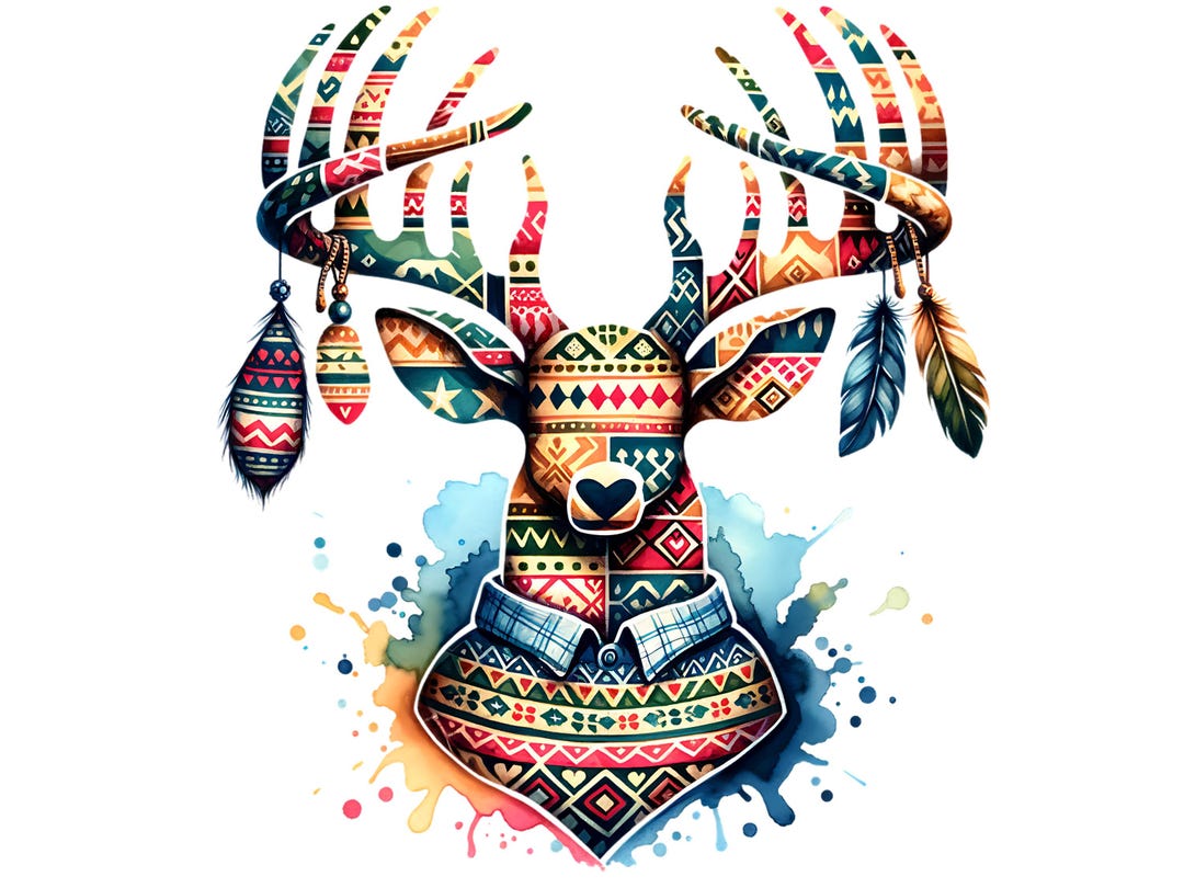Colorful Christmas Reindeer PNG Clipart for Grandmillennial and Preppy ...