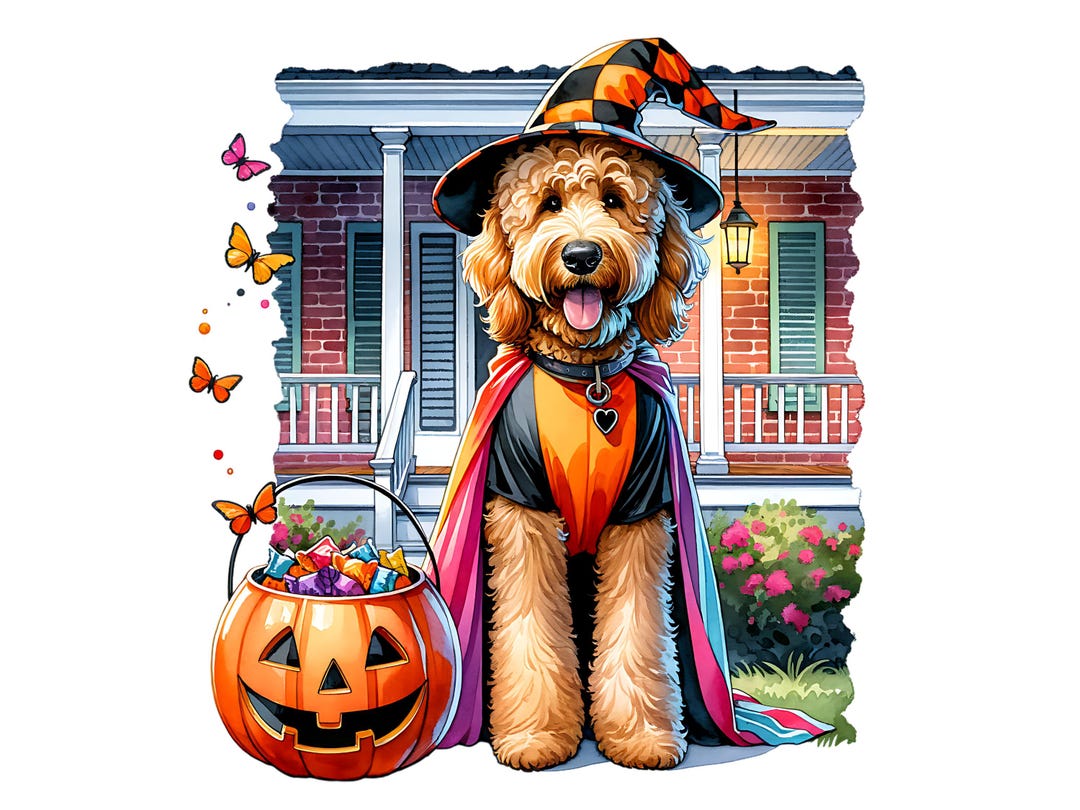 Adorable Halloween Dog Clipart, Halloween Costume PNG, Labradoodle Png ...