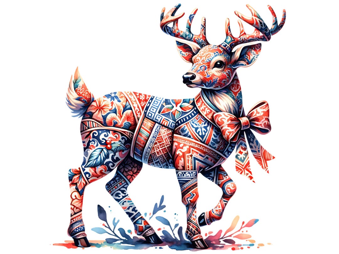 Christmas Reindeer Clipart PNG, Preppy Christmas PNG, Grandmillennial ...