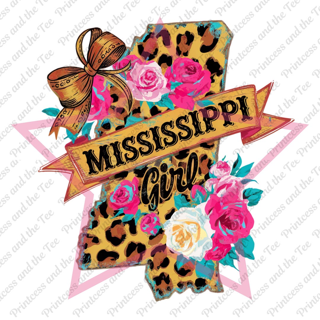 Mississippi Girl Clipart: Leopard Print Floral Design (PNG File) - Etsy