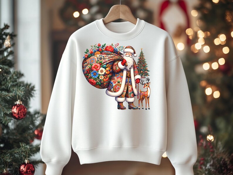 Chinoiserie Santa and Reindeer PNG Clipart,grandmillennial Christmas ...