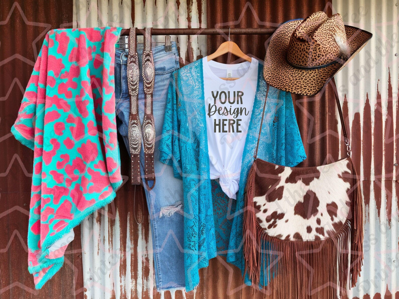 Western Boho Chic Boutique Style Mockups, T-shirt Mockup Png, Cowhide ...