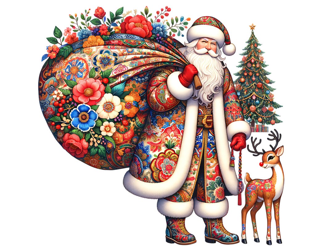 Chinoiserie Santa and Reindeer PNG Clipart,grandmillennial Christmas ...