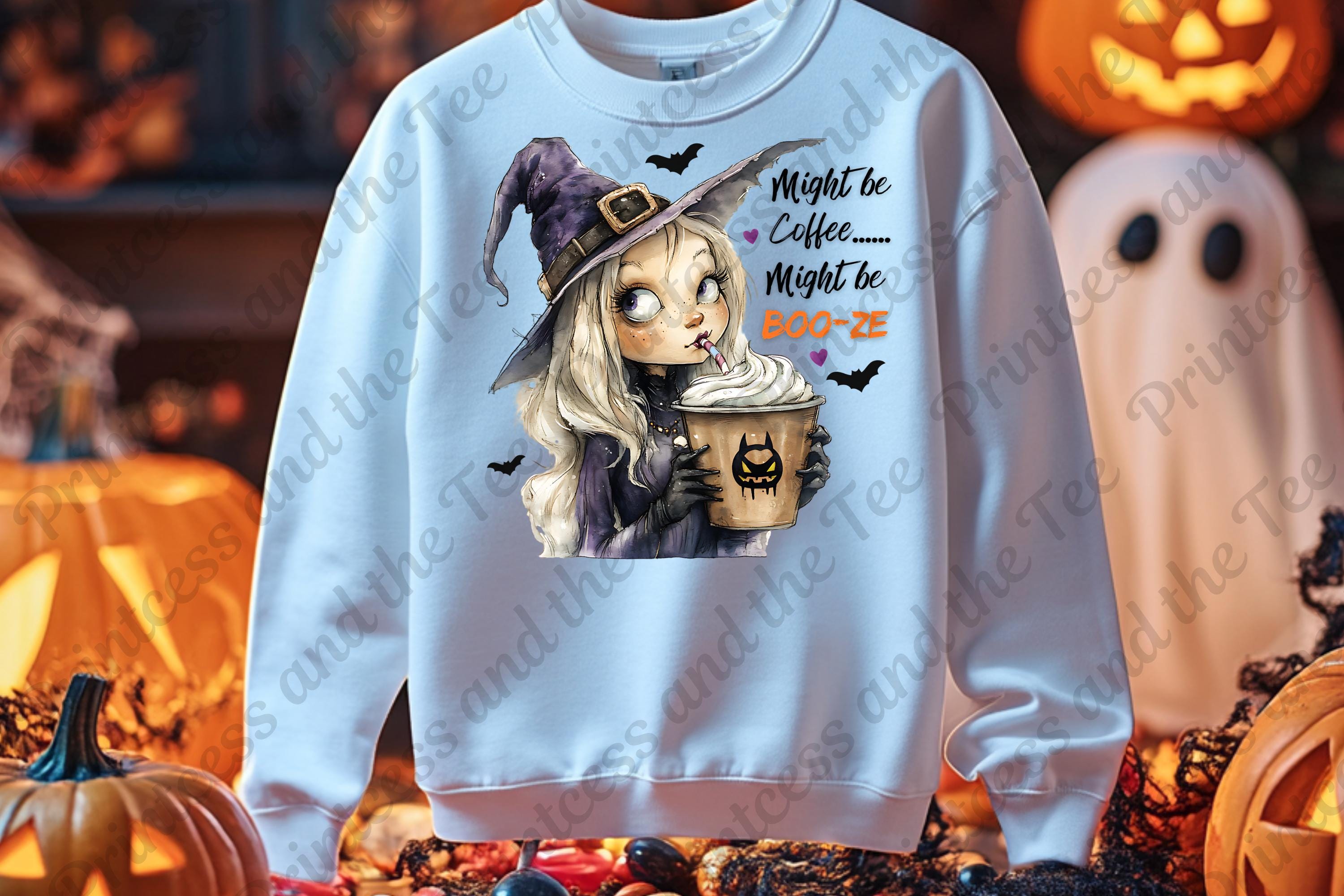 Whimsical Witch Drinking a Coffee PNG, Might Be Coffee, Might Be Boo-ze ...