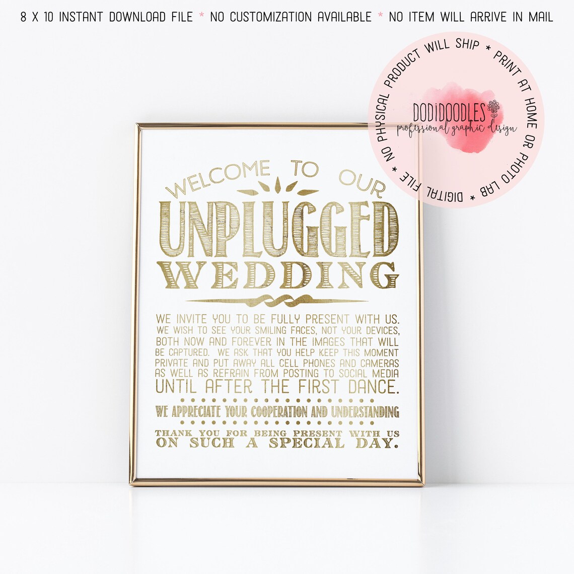 Unplugged Wedding Sign Unplugged Ceremony Sign Gold Wedding - Etsy