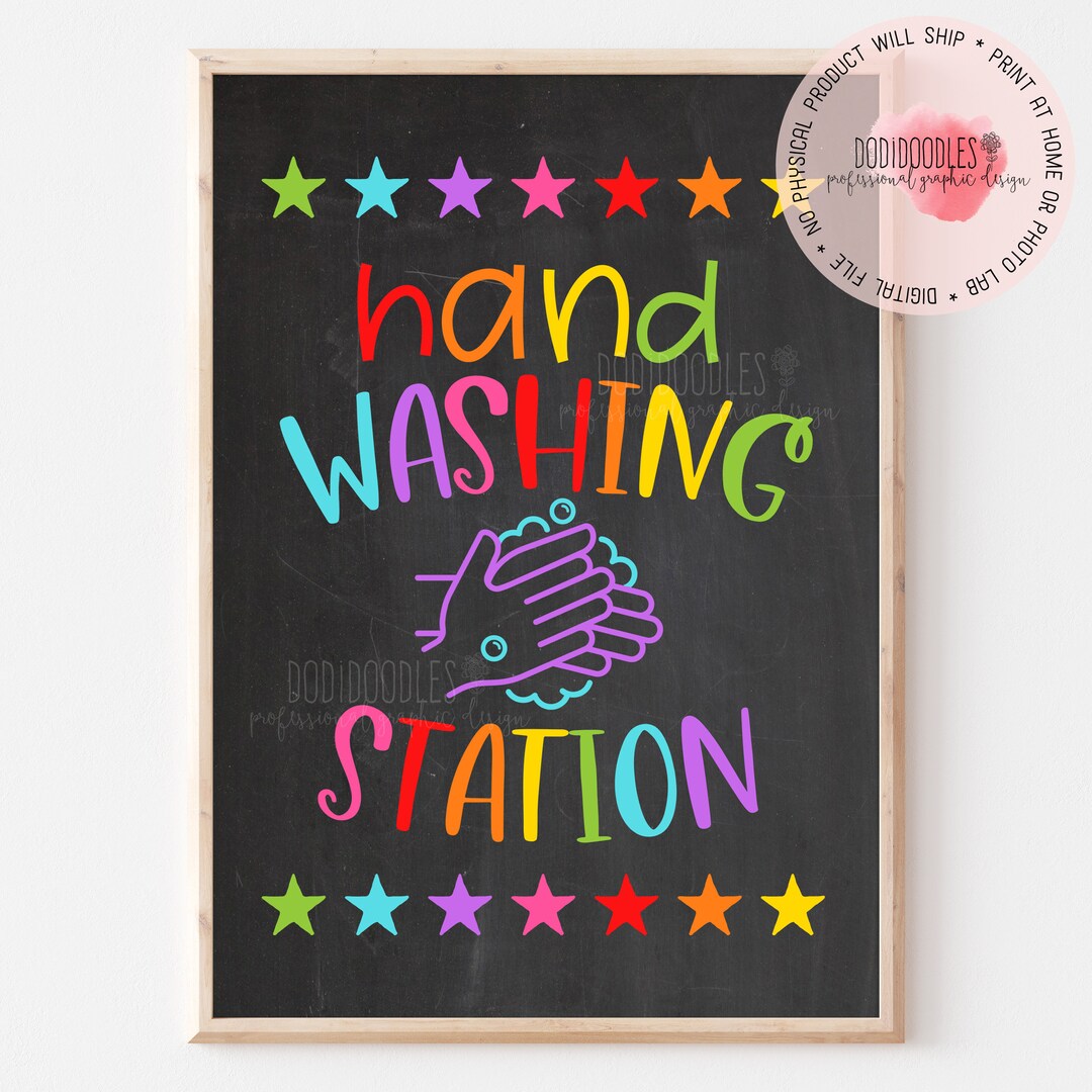 Classroom Poster, Hand Washing Station Sign, 18x24 Chalkboard Printable ...