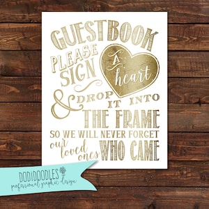 Heart Guest Book, Gold Heart Guestbook, Heart Guestbook Sign, Please ...