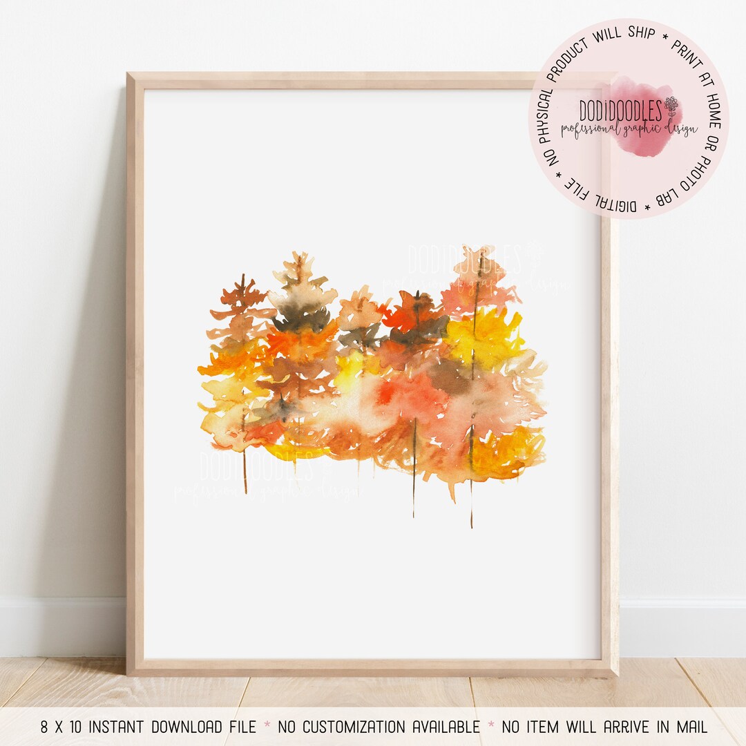 Fall Printable, Fall Landscape Print, Watercolor Trees, Modern Autumn ...