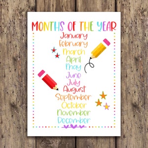 Months of the Year Poster Teacher Classroom Decor 18x24 - Etsy