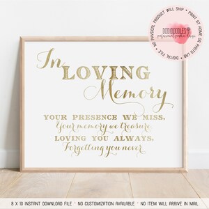 In Loving Memory Sign, Printable Sign for Wedding Memorial Table, Your ...