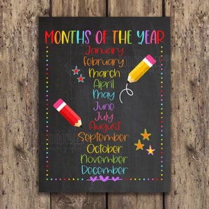Months of the Year Poster, Teacher Classroom Decor, 18x24 Kindergarten ...