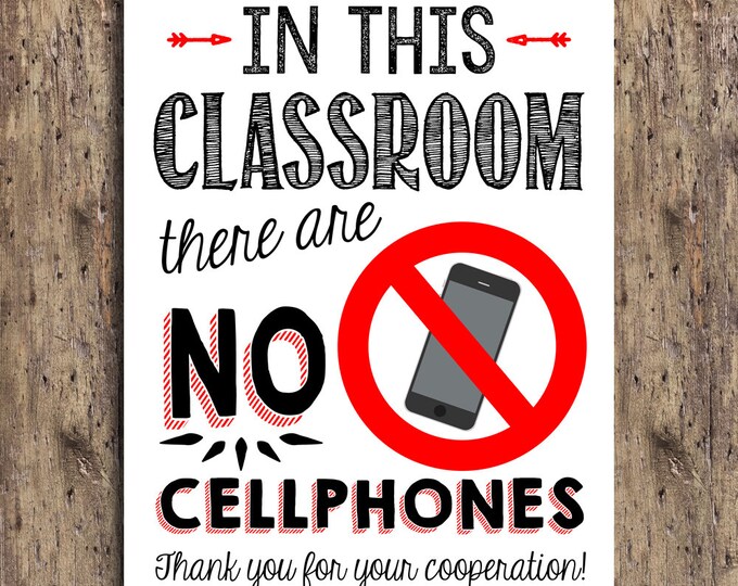 No Cellphones Allowed Sign No Earbuds Sign, School Classroom Decor ...