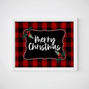Merry Christmas Sign, Merry Christmas, Red Black Plaid, Buffalo Plaid ...