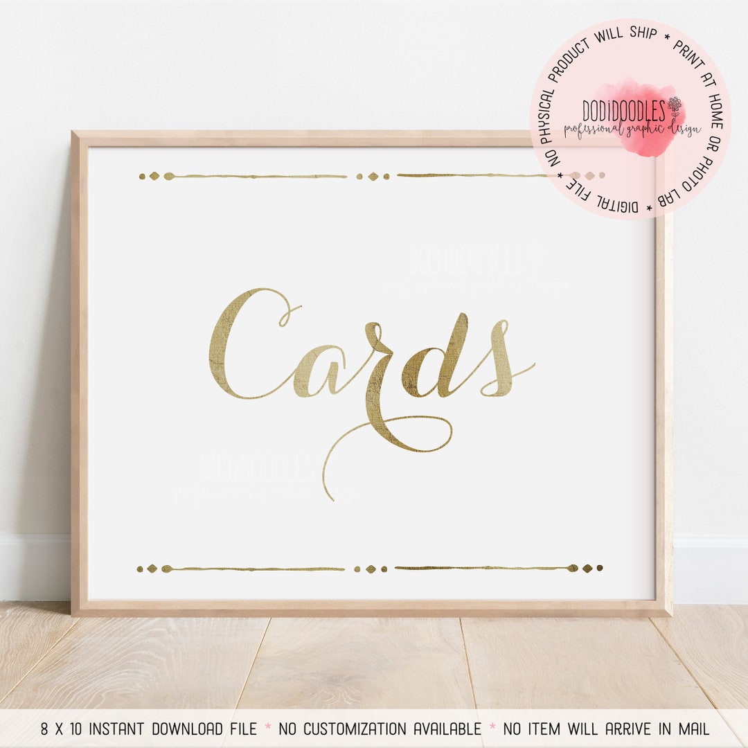 Cards Sign, Gold Wedding Printable, 8x10 Gold Reception Table Decor ...