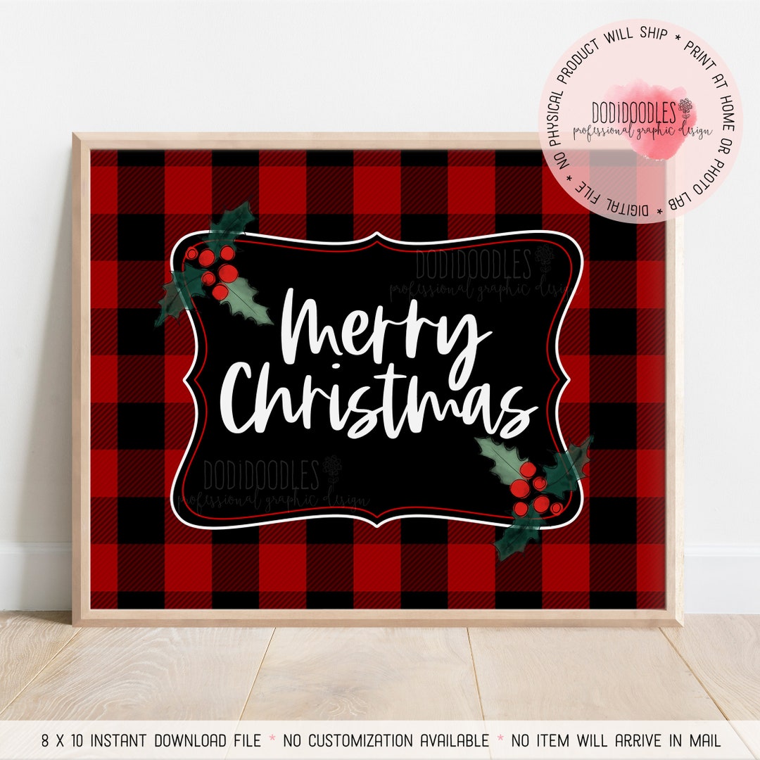 Merry Christmas Sign, Merry Christmas, Red Black Plaid, Buffalo Plaid ...