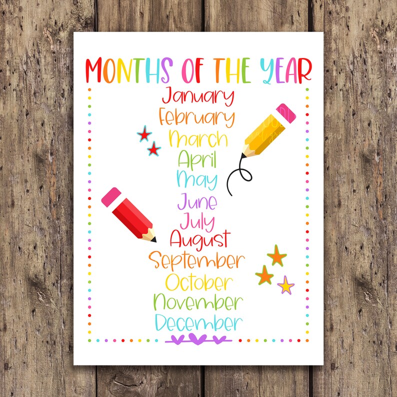 Months of the Year Poster Teacher Classroom Decor 18x24 - Etsy