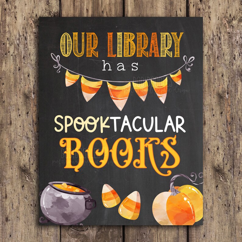 Halloween library door sign 11x14 halloween sign halloween | Etsy