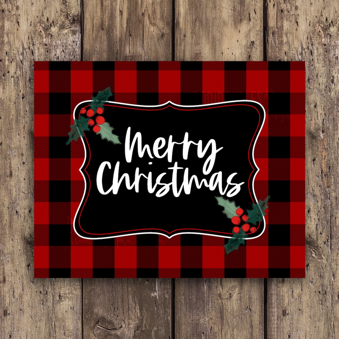 Merry Christmas Sign Merry Christmas Red Black Plaid - Etsy