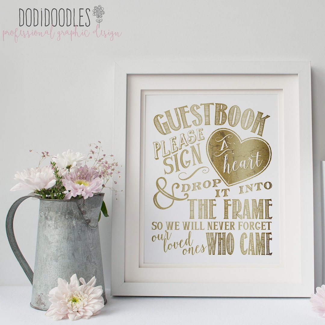 Heart Guest Book, Gold Heart Guestbook, Heart Guestbook Sign, Please ...