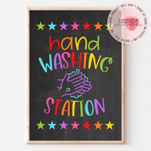 Classroom Poster, Hand Washing Station Sign, 18x24 Chalkboard Printable ...