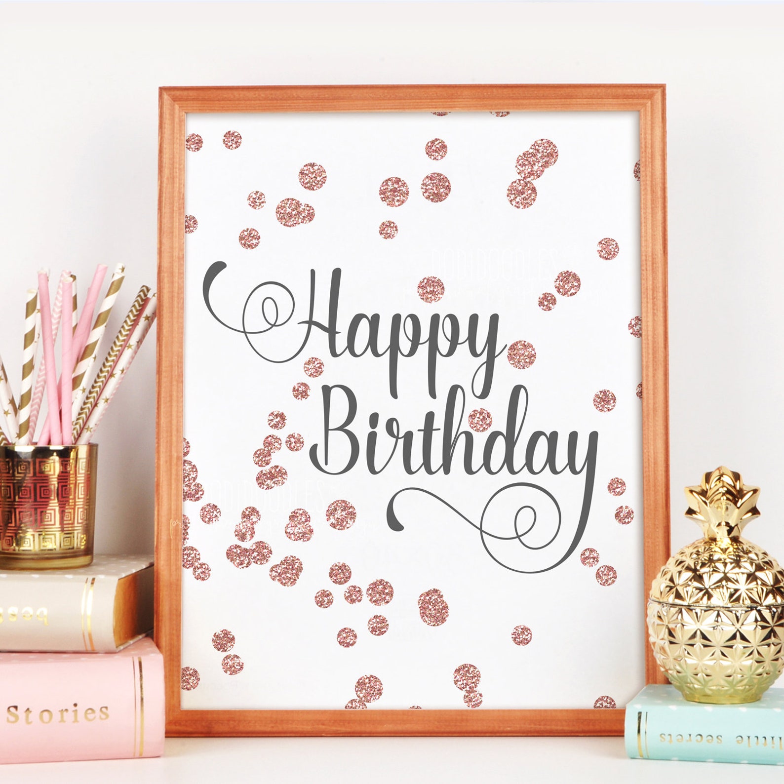 Happy Birthday Printable Rose Gold Birthday Sign Birthday - Etsy
