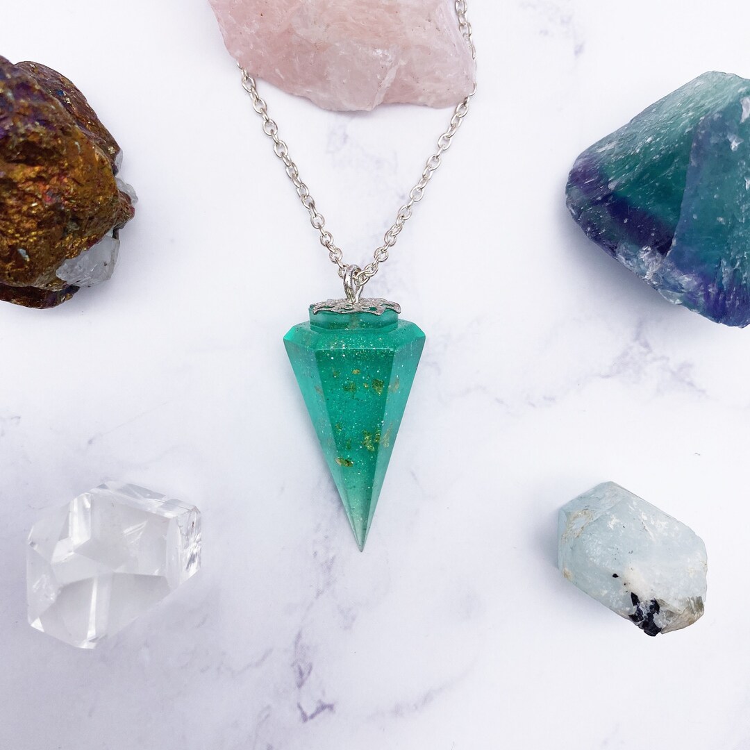 Teal Holographic Flake Pendulum Necklace Dowsing Crystal, Witchcraft ...