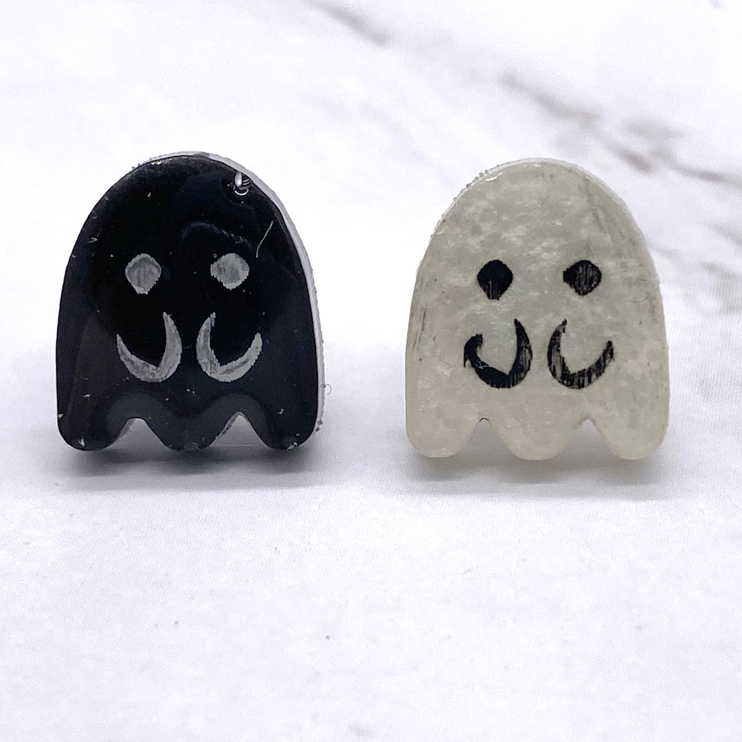 White and Black Ghost Tiny Stud Earrings Kawaii Anime Face Emote Pastel ...