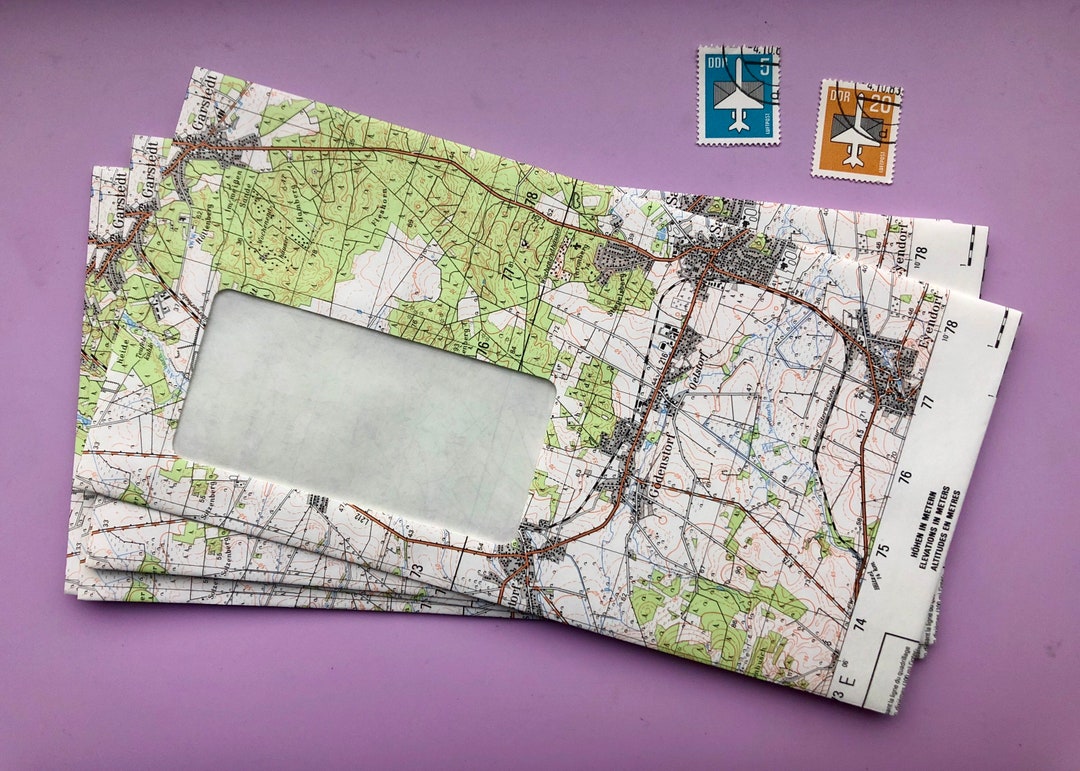 Set of 5 Envelopes Made of Maps, Colored, Map Outside, Envelope, DIN ...