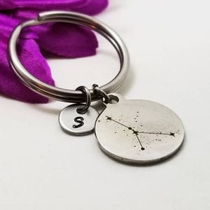 Cancer Keychain, Zodiac Keychain, Initial Keychain, Personalized ...