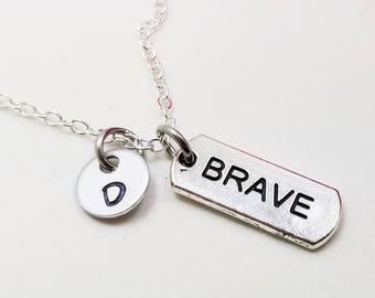 I Am Brave Necklace Heart Hand Stamped Word Statement Silver Pendant ...