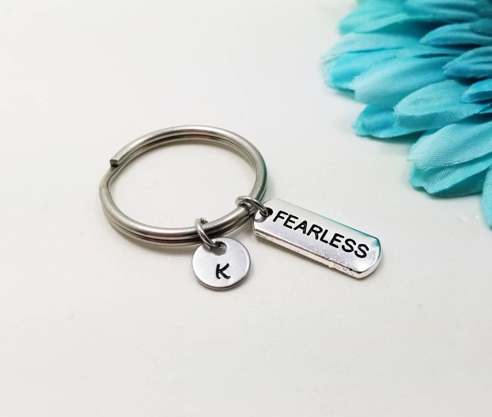 Fearless Keychain Fearless Key Chain Initial Keychain - Etsy