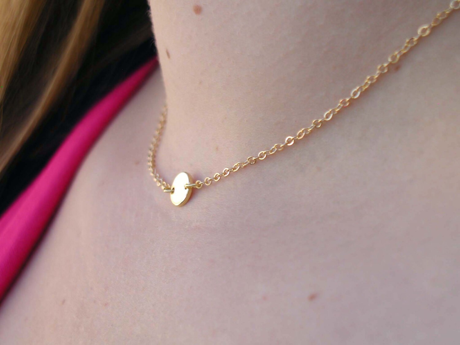 Circle Disc Necklace Charm Necklace Tiny Necklace | Etsy