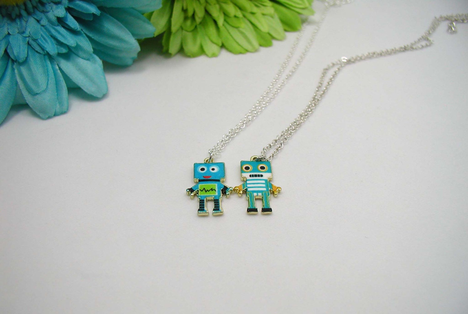 Robot Necklace Set Robot Pendant Set Geek Necklace - Etsy
