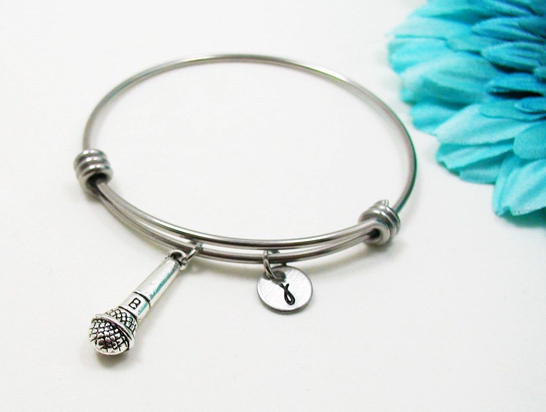 Silver Microphone Bracelet, Microphone Bracelet, Initial Charm, Charm ...