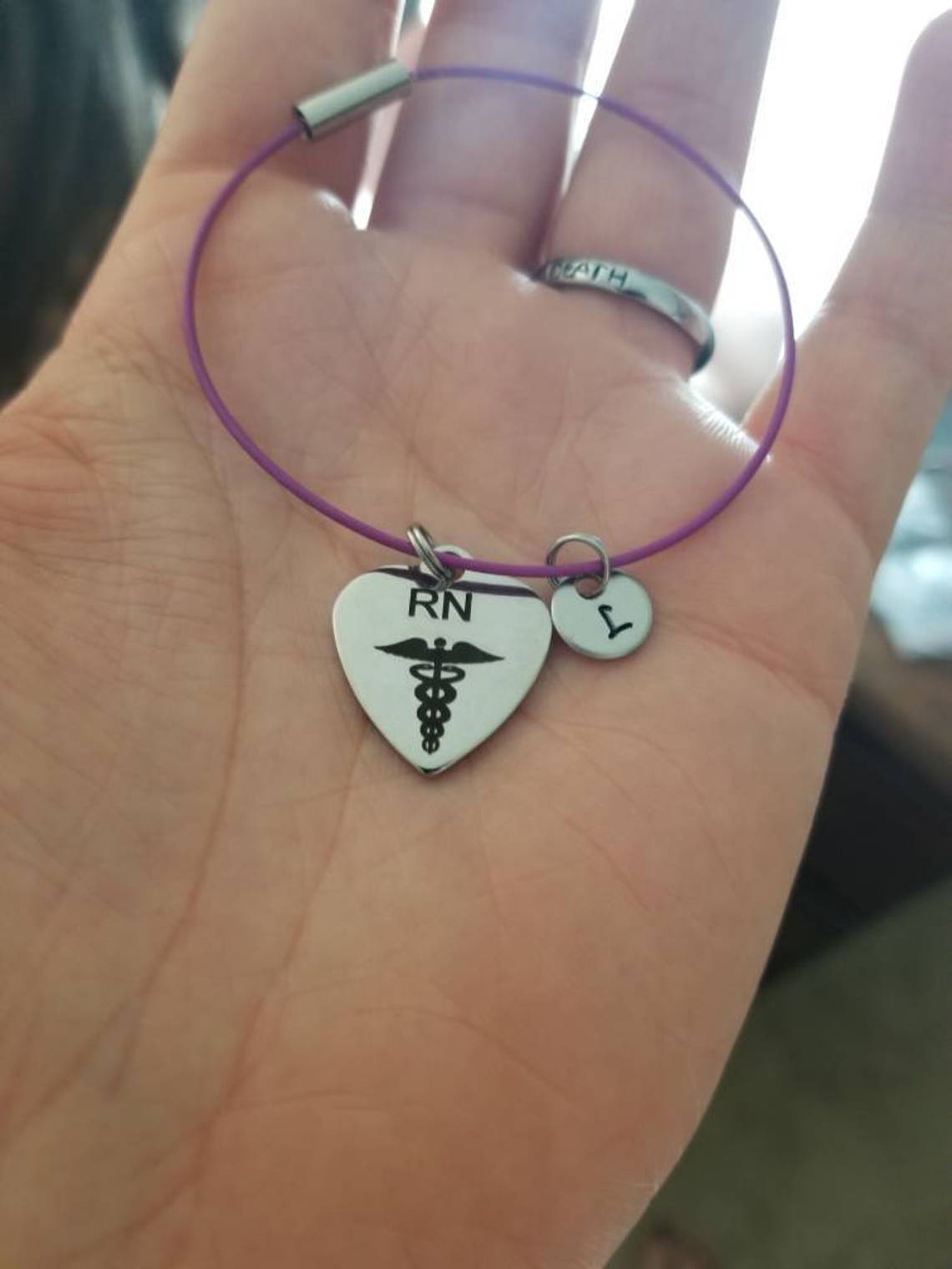RN Bracelet, Registered Nurse Bangle, Initial Charm, RN Charm, Initial ...