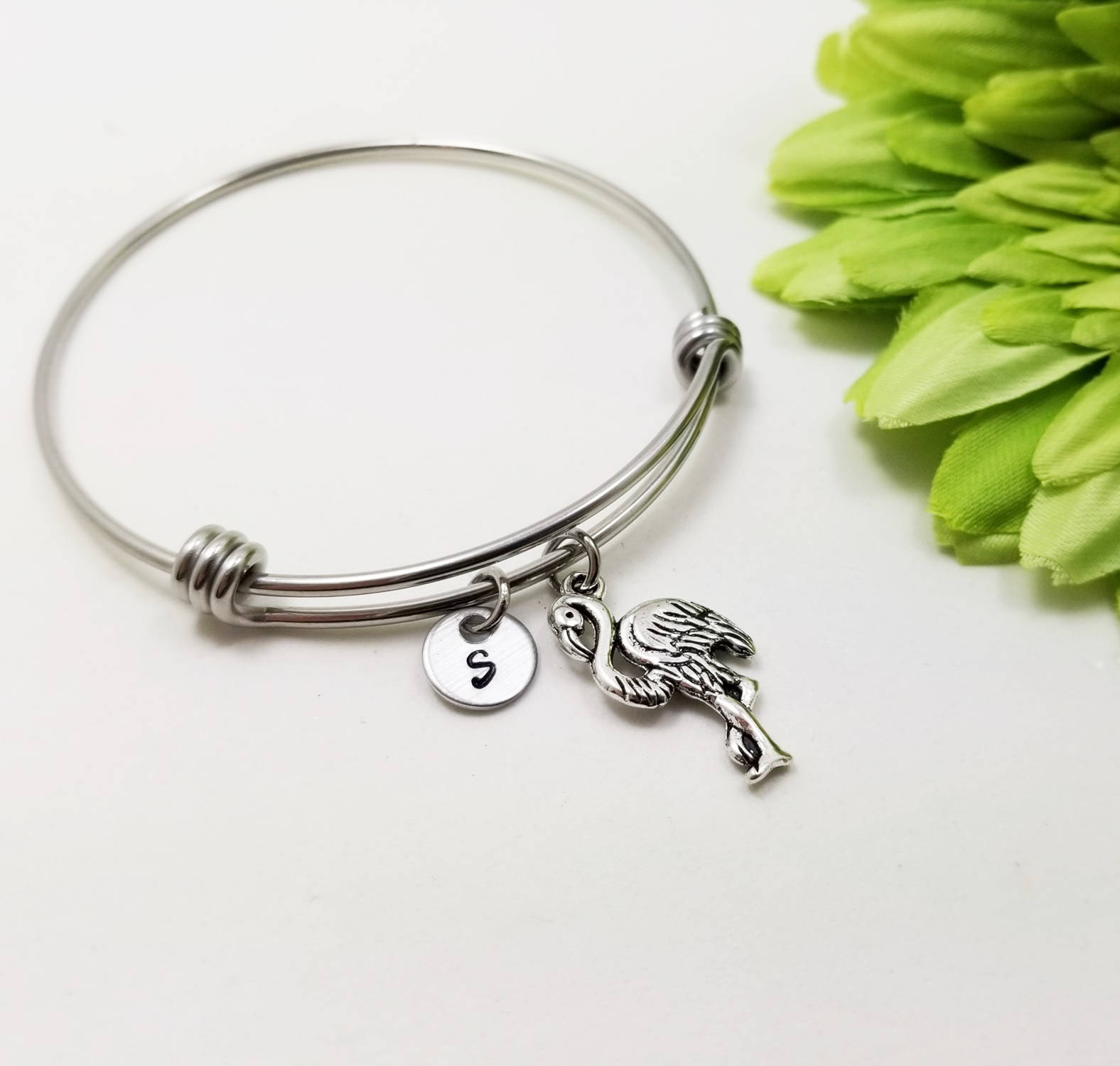 Flamingo Bangle Flamingo Bracelet Initial Bracelet | Etsy