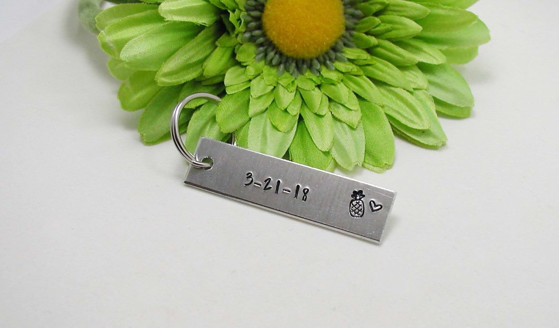 Date Keychain, Anniversary Keychain, Birthday Keychain, Pineapple ...