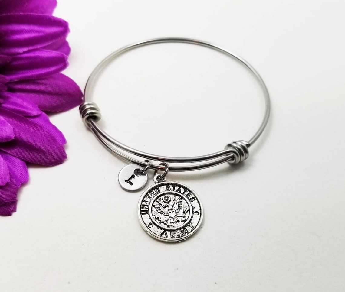 Army Bangle Army Bracelet Initial Bracelet Personalized | Etsy