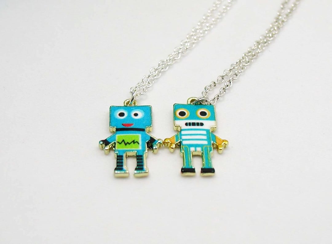 Robot Necklace Set, Robot Pendant Set, Geek Necklace, Miniature Robot ...