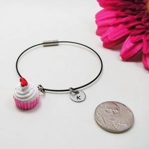 Cupcake Bracelet, Cupcake Charm Bangle, Initial Charm, Chef Jewelry ...